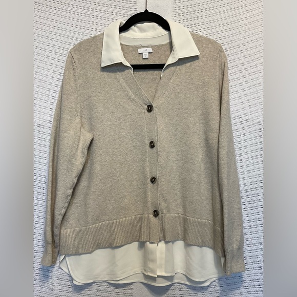 J. Jill | Sweaters | J Jill Tan And White Cardigan With Layered Look ...